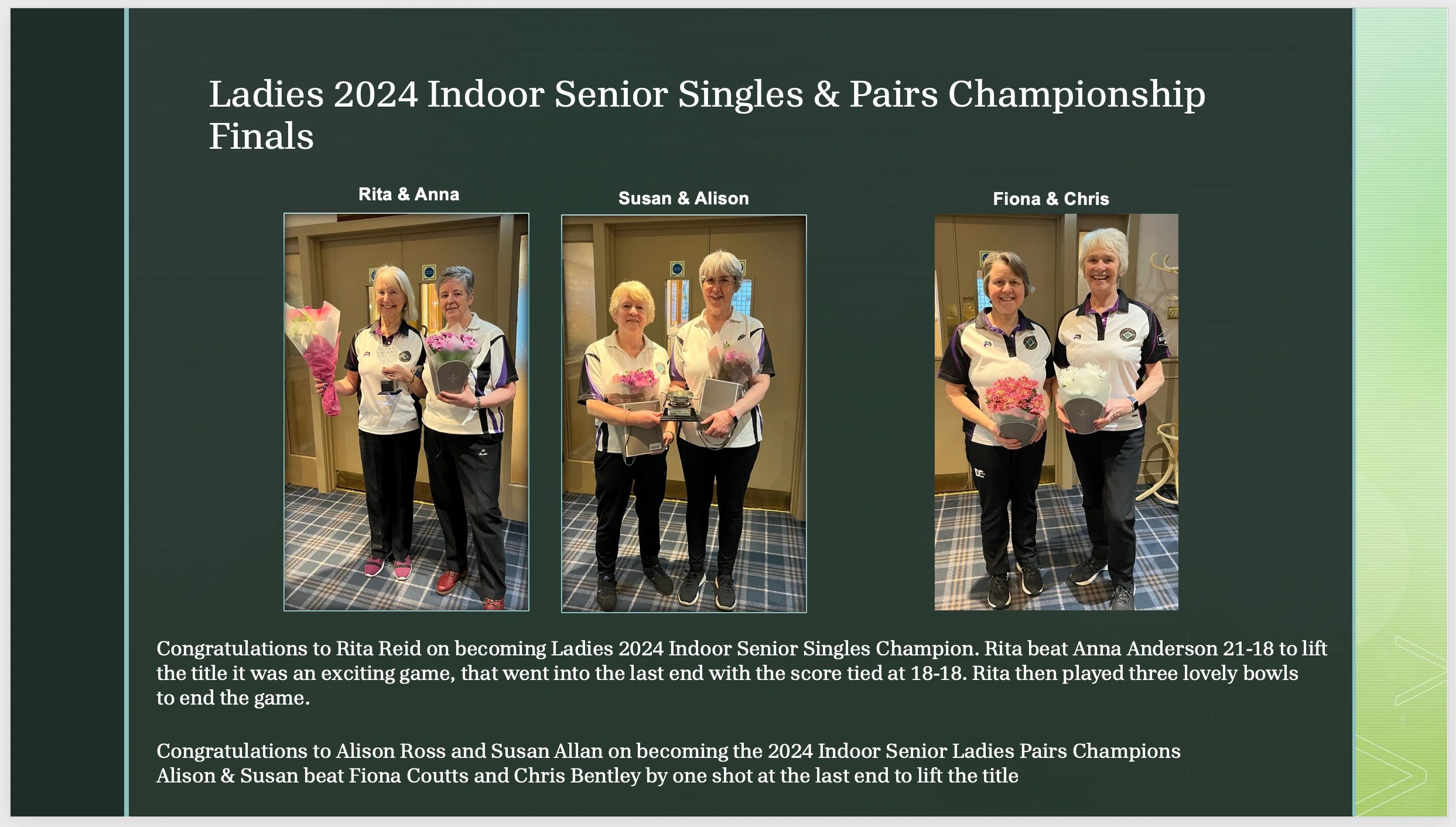 2024 Ladies Indoor Senior Singles & Pairs Championship Finals