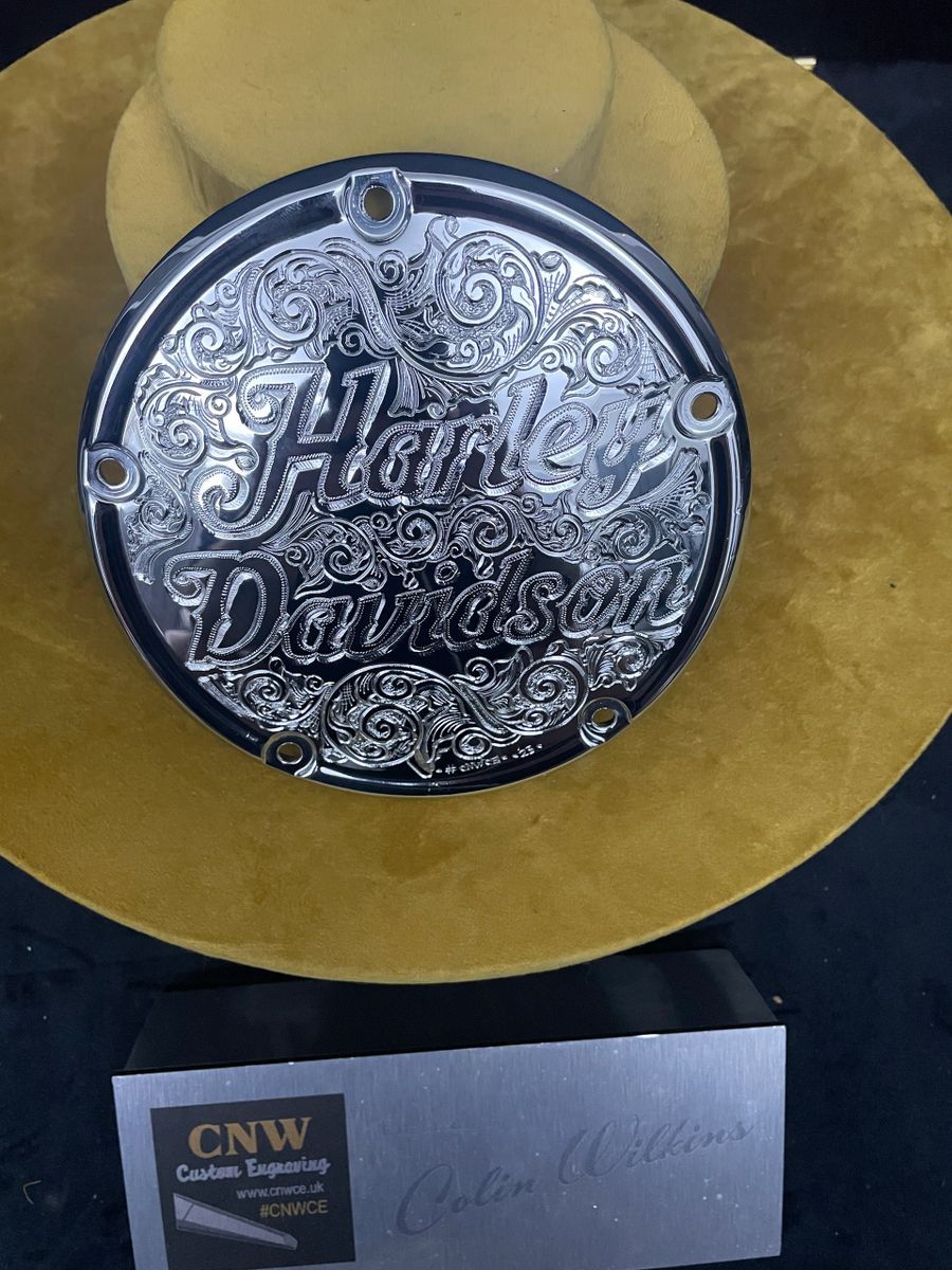 Harley Davidson Chromed Custom Hand Engraved 5 Hole Derby Cover