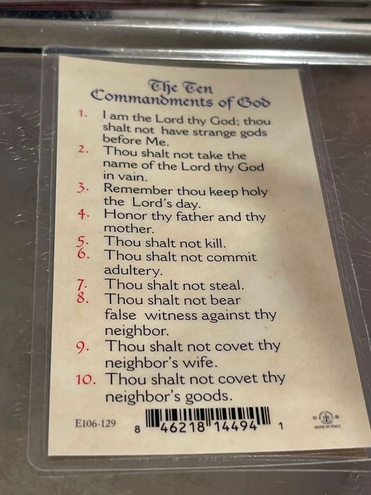 The 10 commandments of God prayer card