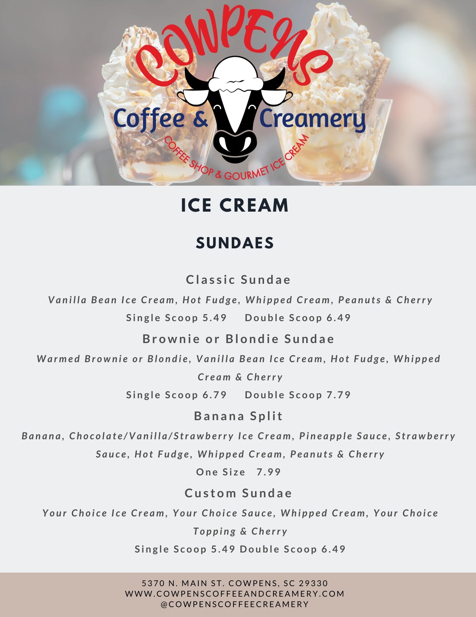 Ice Cream And Coffee Shop Cowpens Coffee Creamery
