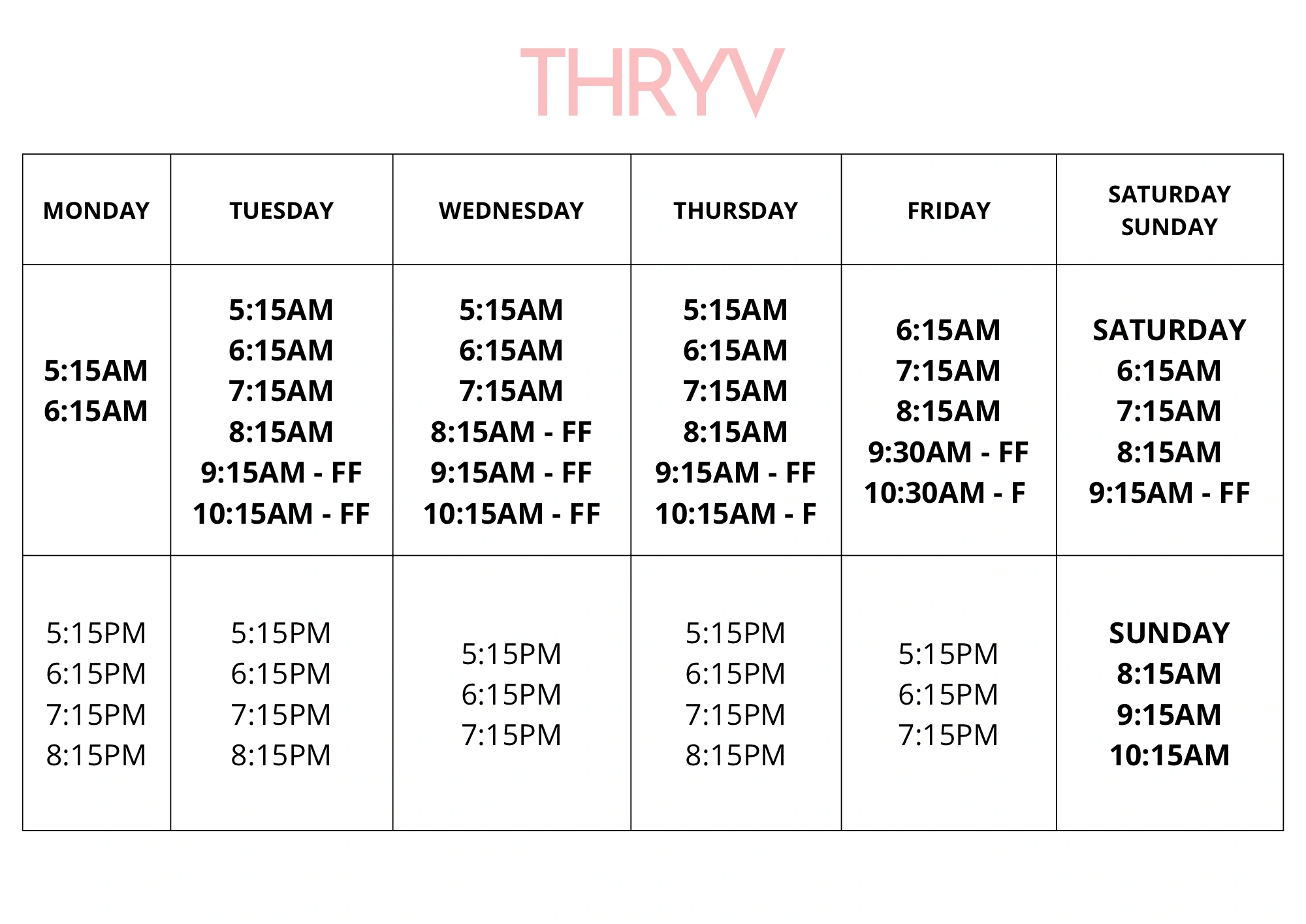 Timetable | Studio THRYV