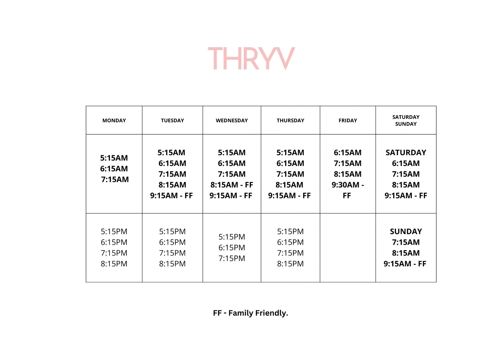 Timetable | Studio THRYV