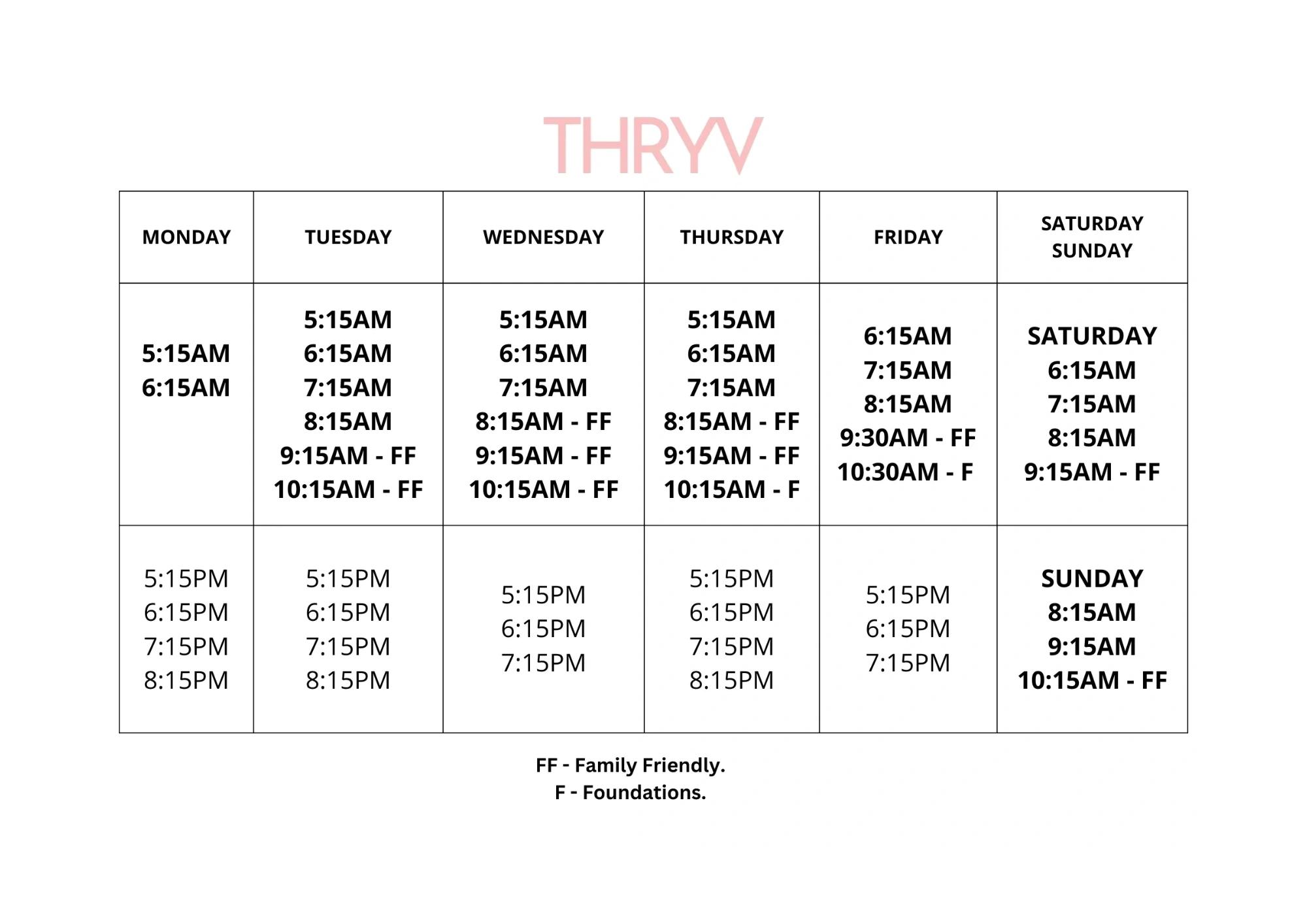 Timetable | Studio THRYV