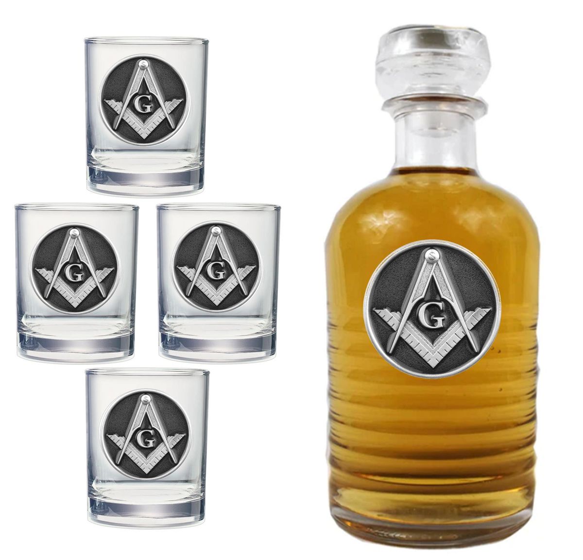 Masonic Square & Compass Geneva Decanter with DOF Set