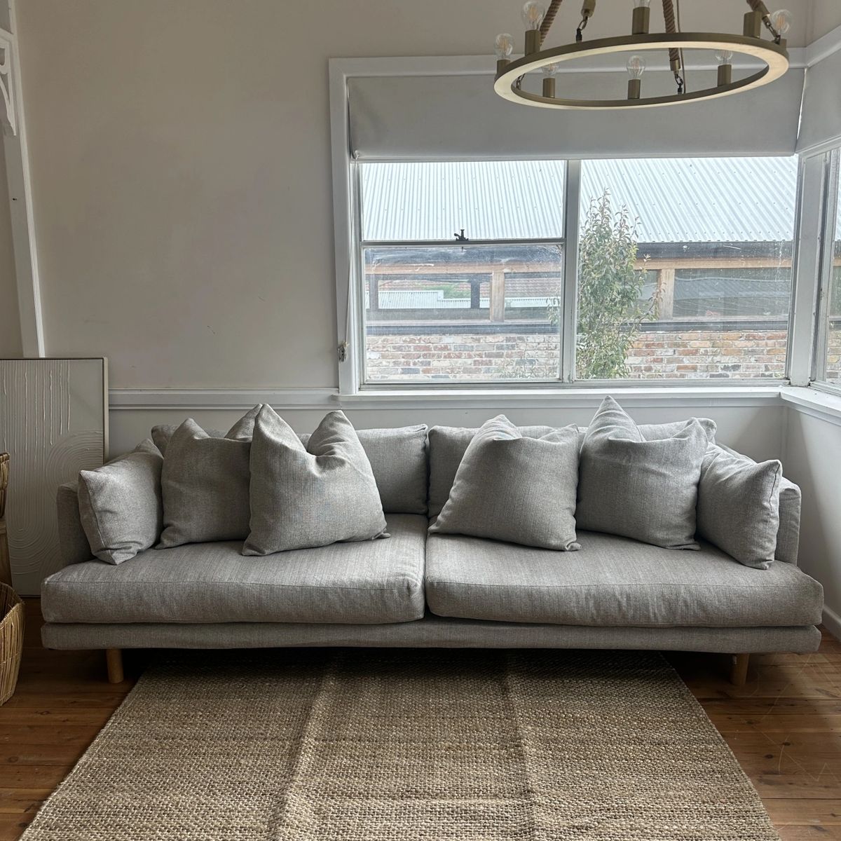 Globe West Designer 4 Seater Feather Filled Sofa in Beige Tweed