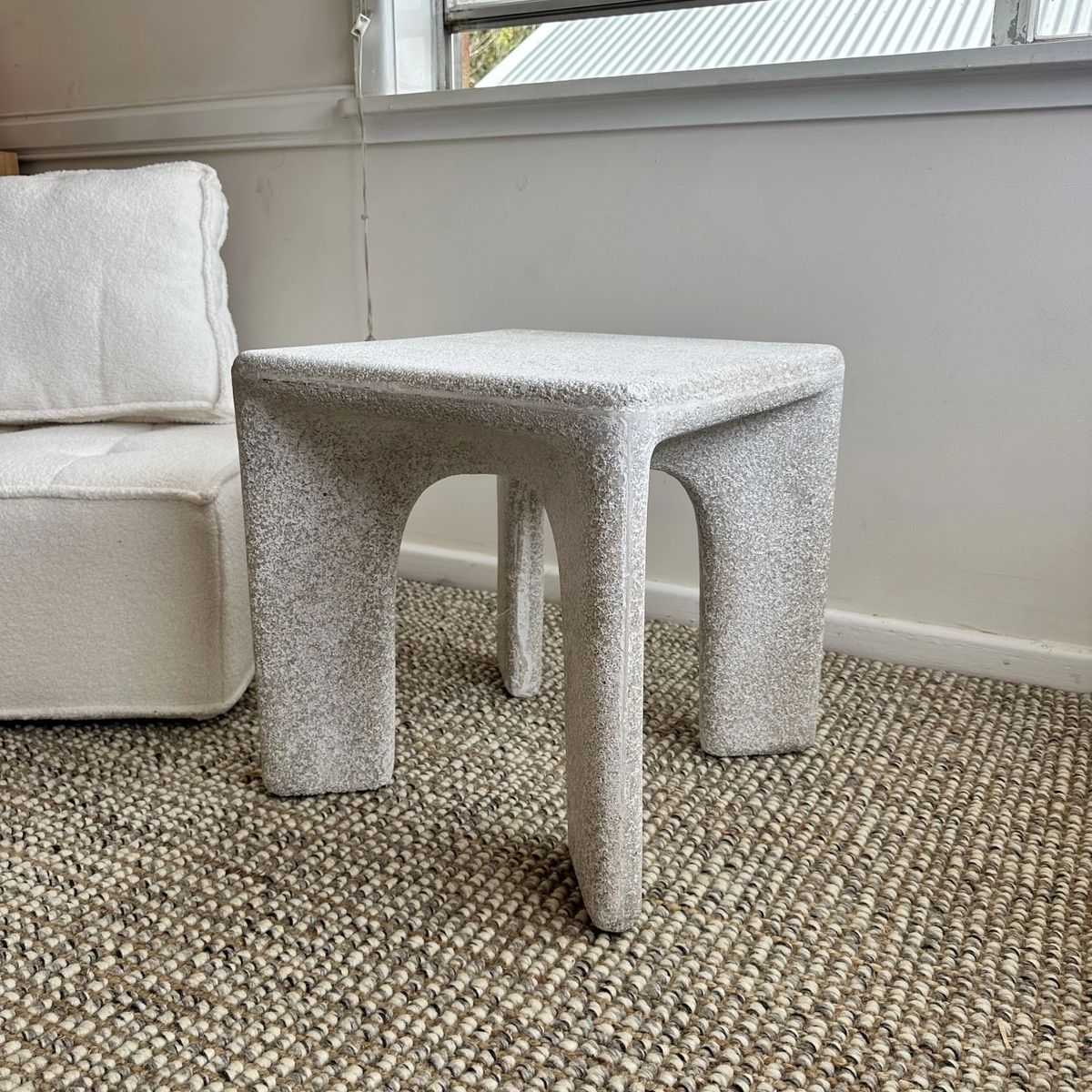 Hamptons Sand Arched Stone Look Indoor / Outdoor Side Table