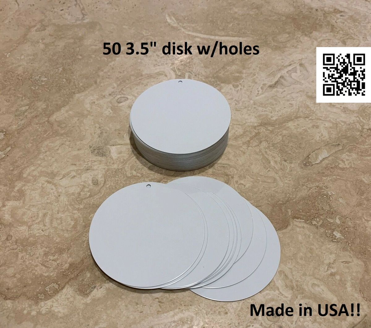 3.5” CIRCLE - DISC for Dye Sublimation w/holes 50 pieces