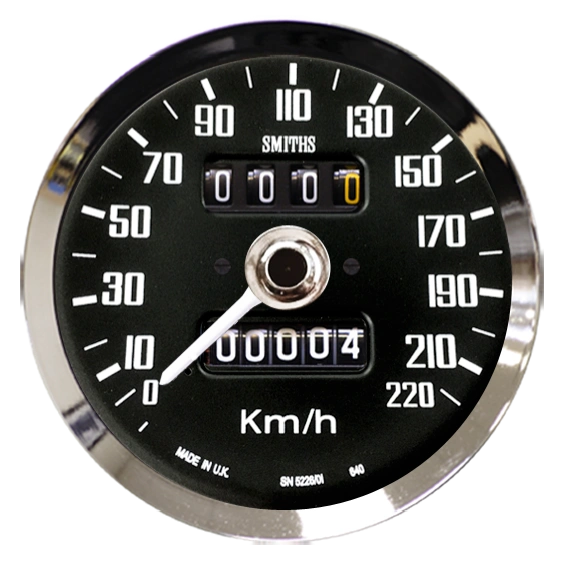 SN5230-15 Smiths MGB Speedometer Black Mechanical 0-200 kmh 80mm 12 volt floodlit 1/2 v black ...