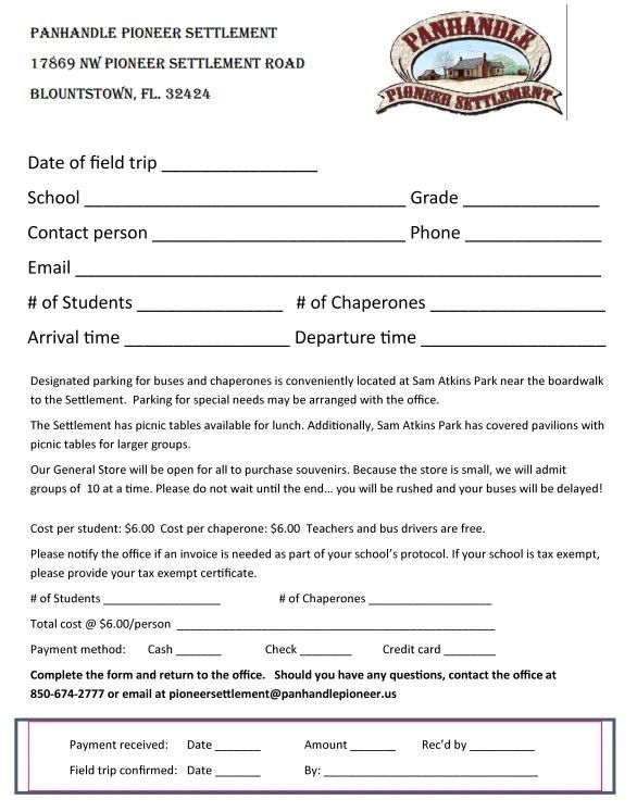 SCHOOL FIELD TRIP - Complete Registration Form