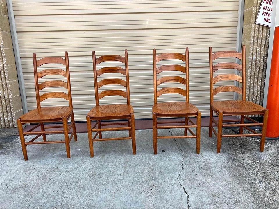 4 Vintage Shaker Style Solid Oak High Ladder Back Dining Chairs SKU10203