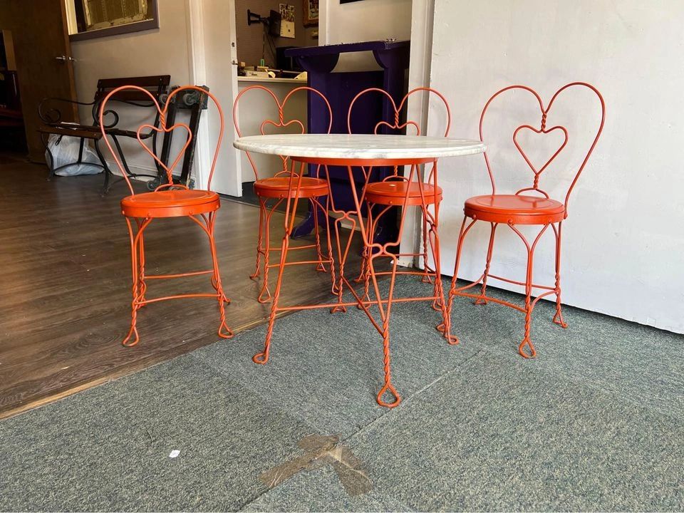 Child size Ice Cream ParlorShop. Four Chairs & Round Marble Top Table ...