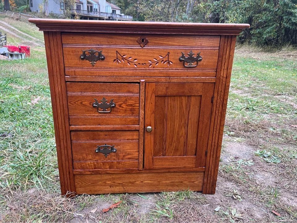 Antique Solid Oak Wash Stand. Refinished SKU 7846