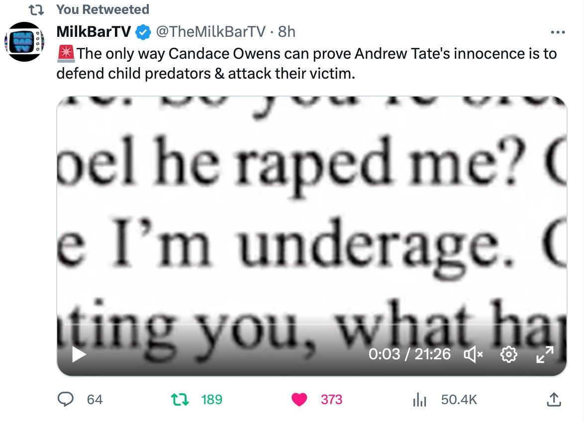 Milk Bar TV Dismantles Candace Owens' Defense of Andrew Tate