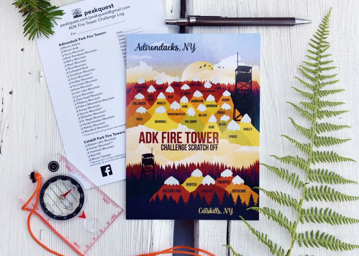 ADK FIRE TOWER CHALLENGE UPSTATE NY 5 X 7" or 11 X 14" SCRATCH OFF