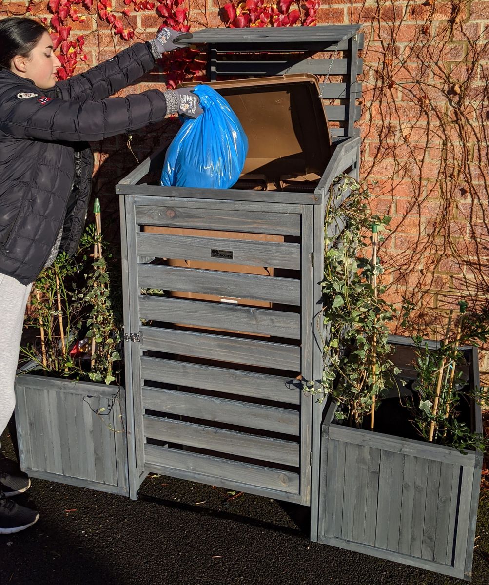 Bin Garden Single BUNDLE Wooden Slatted Wheelie Bin Garbage Cover Trash ...