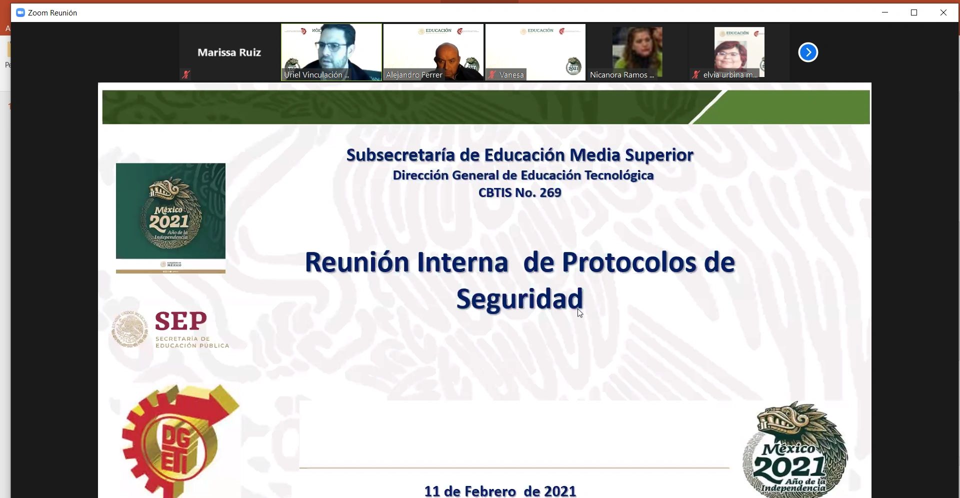 Reunión virtual interna de protocolos de seguridad del CBTis 269