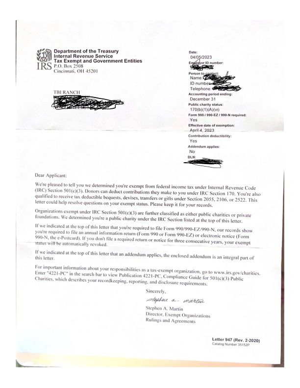 501(c)(3) Status approval!!!