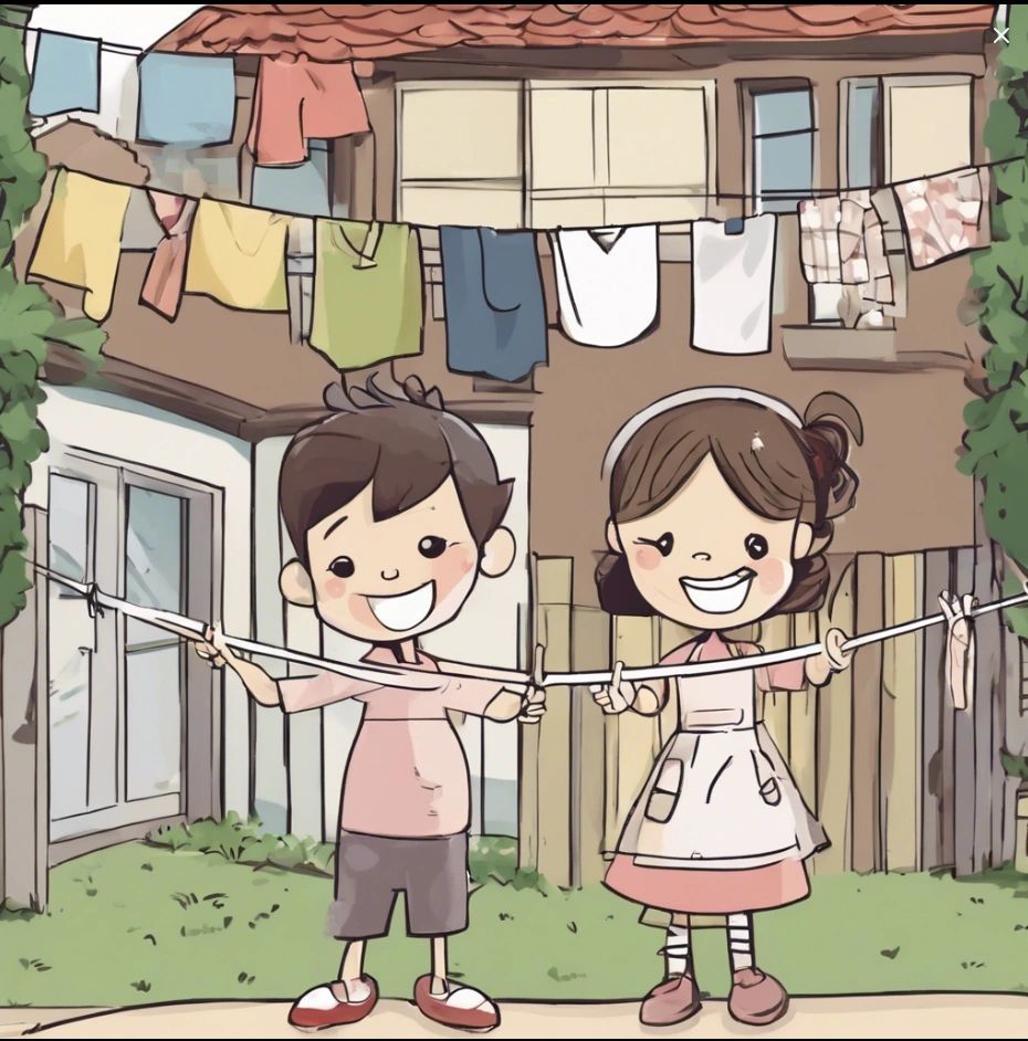 Cheerful Chores with a Multi-Line Washing Pole