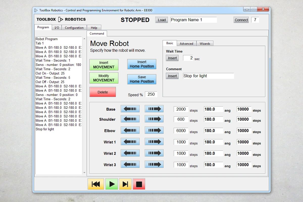 Control and programming environment for robotic arm