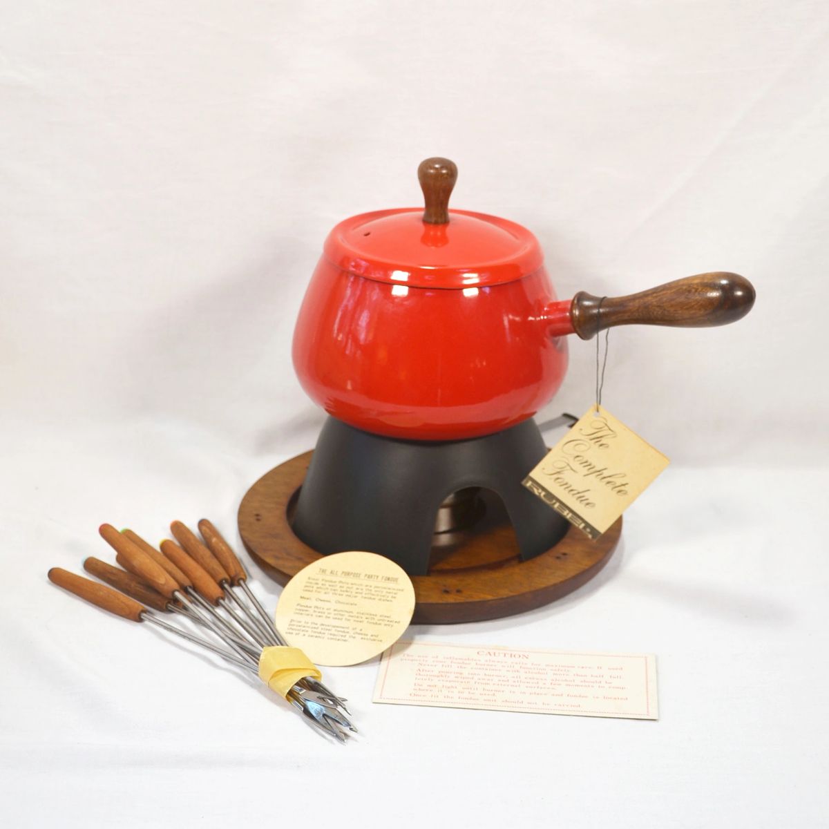 1967 Rubel Red Fondue Set in Box Model 1930
