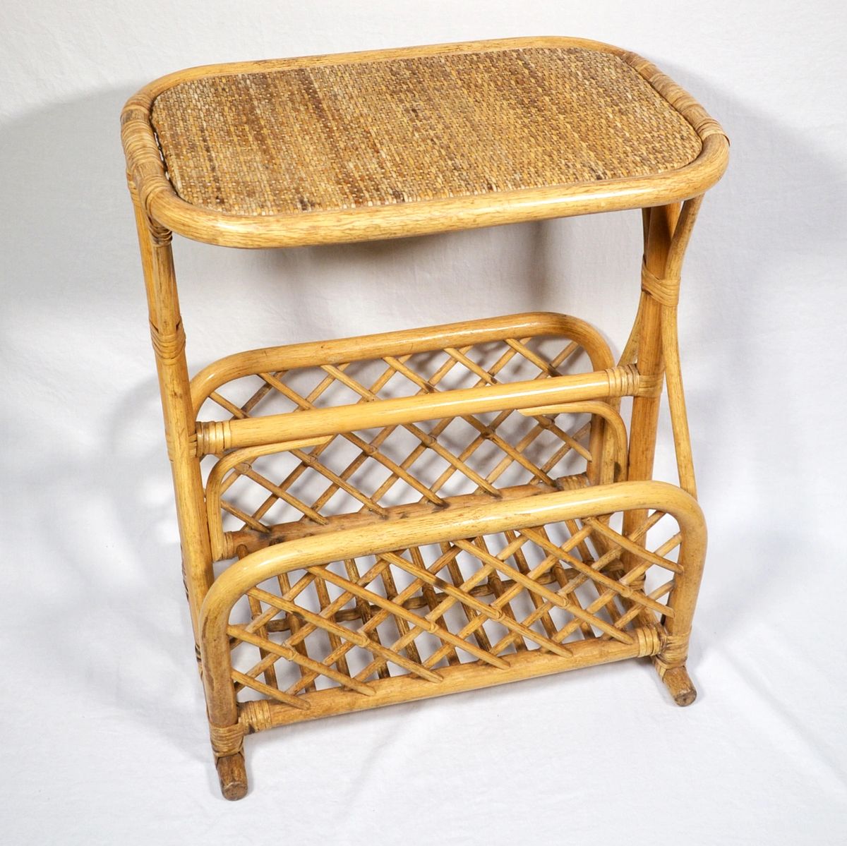 1970s Rattan Side Table With Magazine Rack