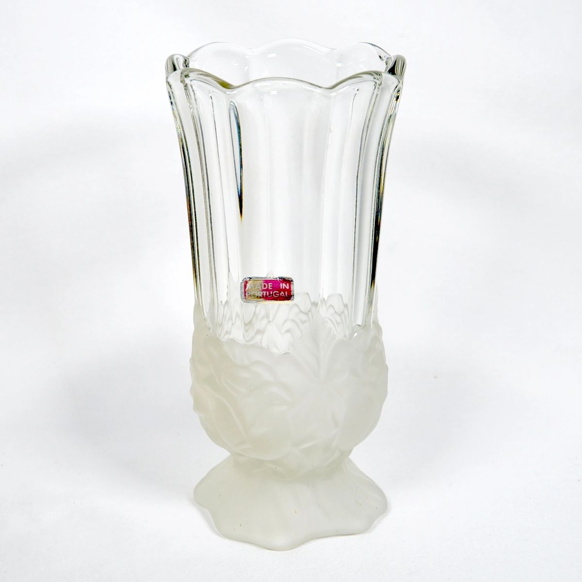 1970s Ivima Portugal Glass Vase With Frosted Rose Floral Base