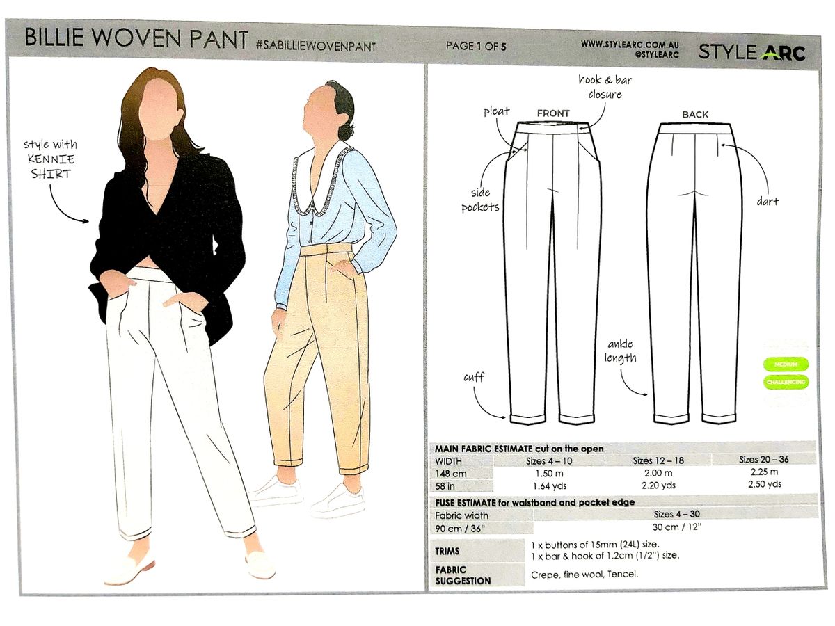 Billie woven pant from Style Arc patterns