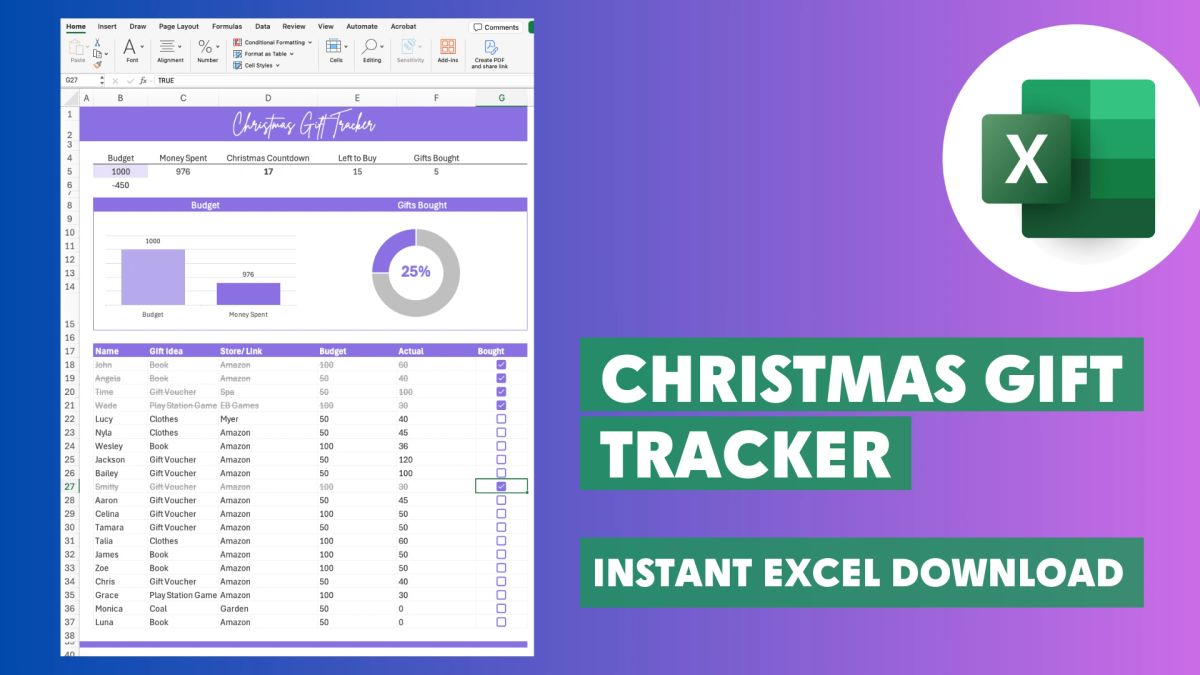 Christmas Gift Tracker Excel File