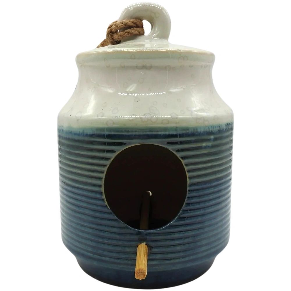 Birdhouse Mason Jar White over Blue Pattern