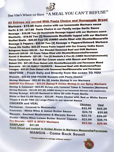 Menu | don vitos italian restaurant