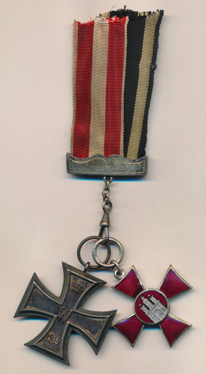 Imperial Hanseatic Cross & 1914 Iron Cross Second Class Fob