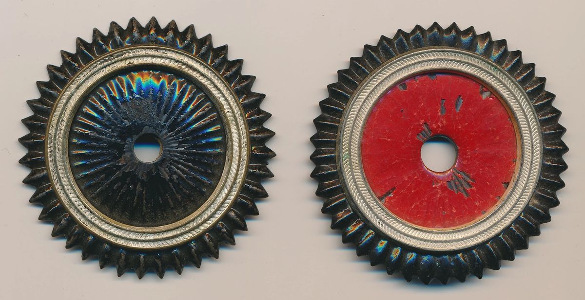 Pair of Prussian Officer Pickelhaube Helmet Chinstrap Cockades
