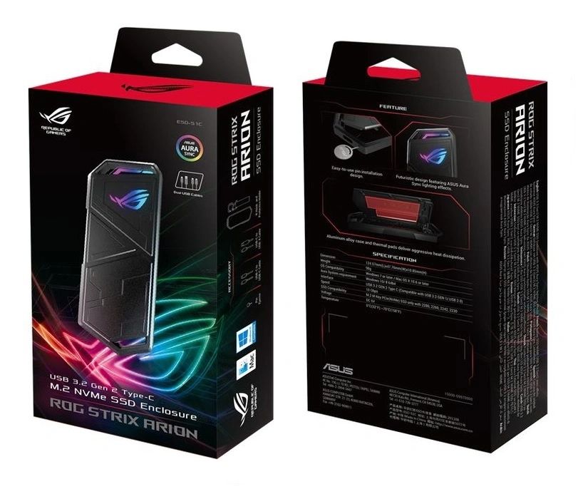 ADAPTADOR DISCO SOLIDO M.2 NVME ASUS ROG STRIX ARION 10GBPS USB-C ARGB