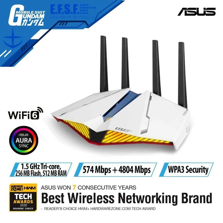ROUTER GAMING ASUS RT-AX82U GUNDAM WIFI6 2.4/5GHZ AURA RGB