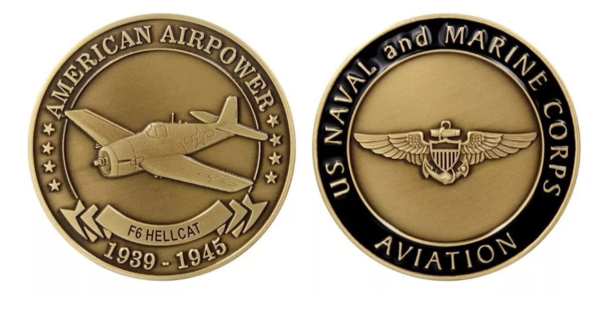 Grumman F6F Hellcat Challenge Coin in Protective Vinyl Couch, 1 1/2" CC-F6F