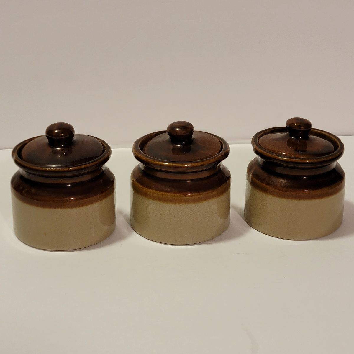 Brown Glazed Pickle Crocks Set of 3