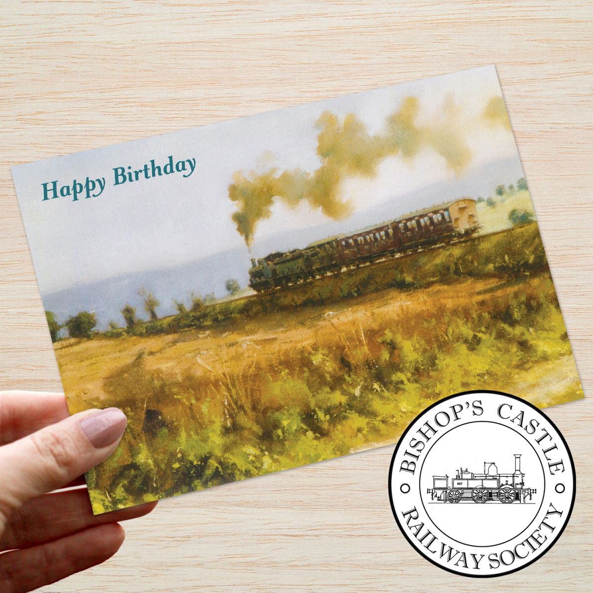 Watercolour Railway Happy Birthday Card Vintage Steam Train Engine ...