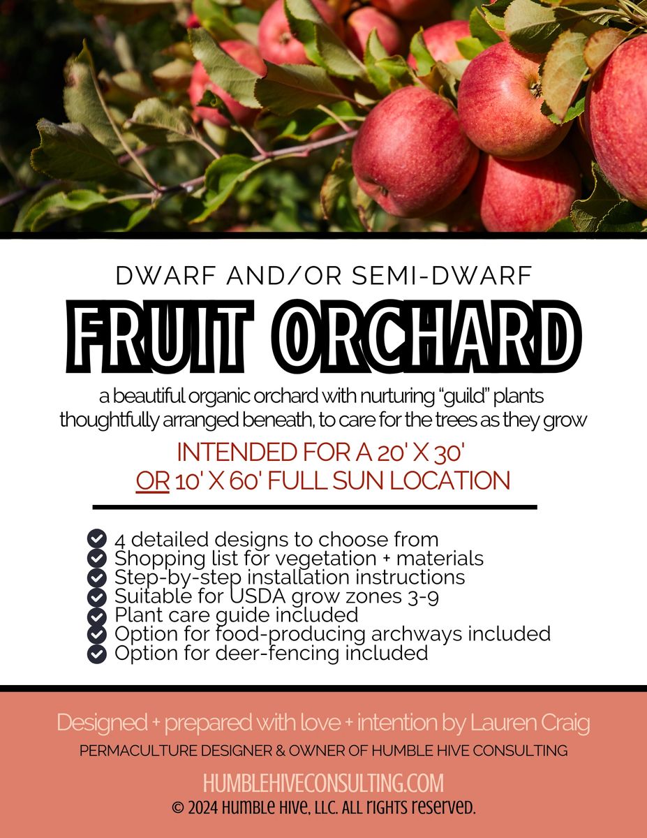 Organic Fruit Orchard Design, 20' x 30' or 10' x 60' (with shopping ...