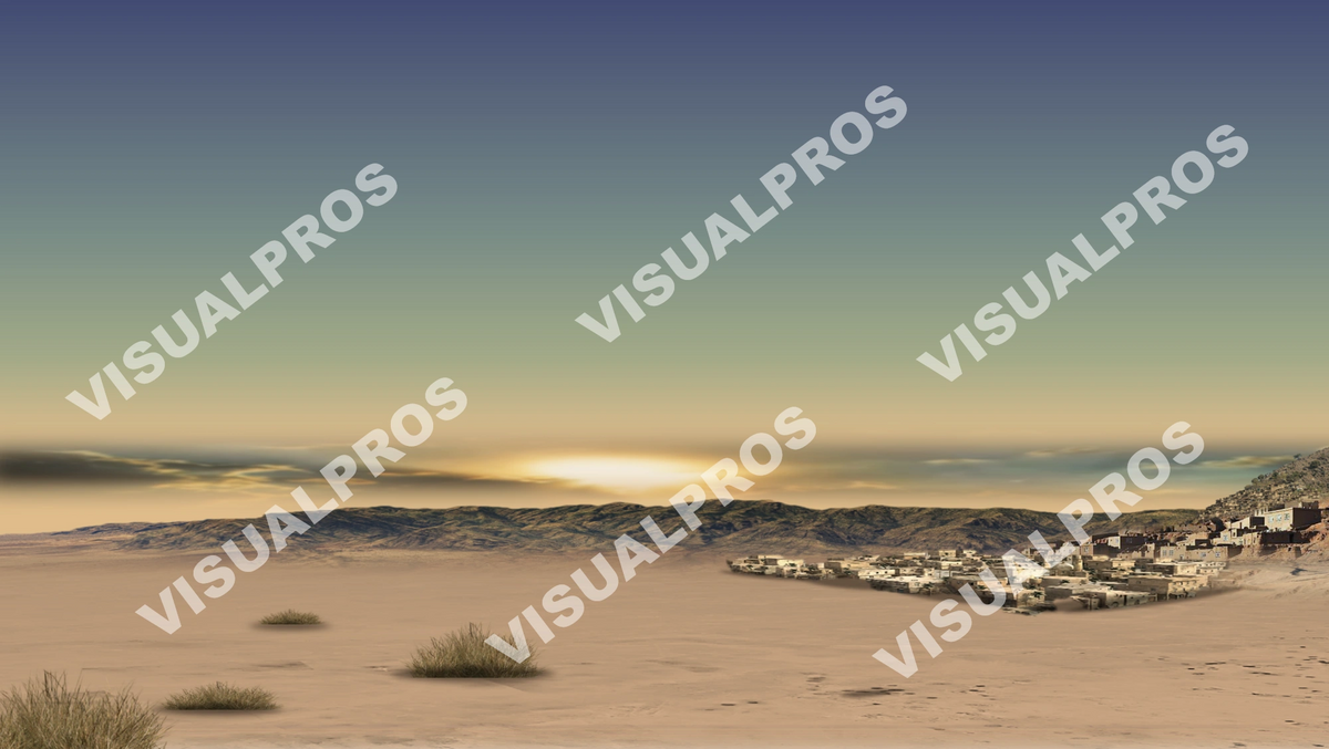 OV-1 BACKGROUND IMAGE - DESERT WITH INSET HILLSIDE VILLAGE, DISTANT ...