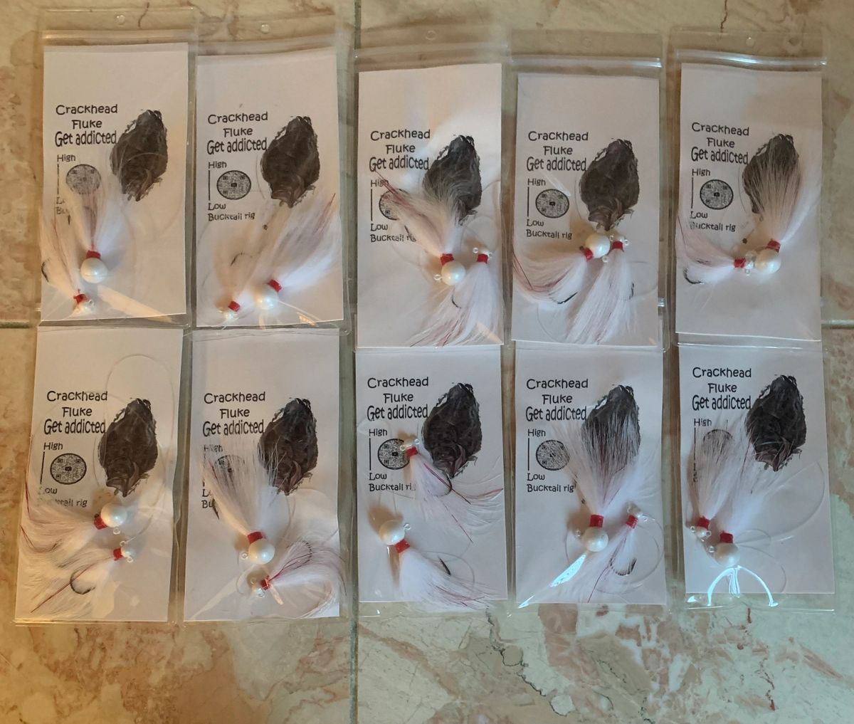 crackhead fluke high-low bucktail rig 10 pack