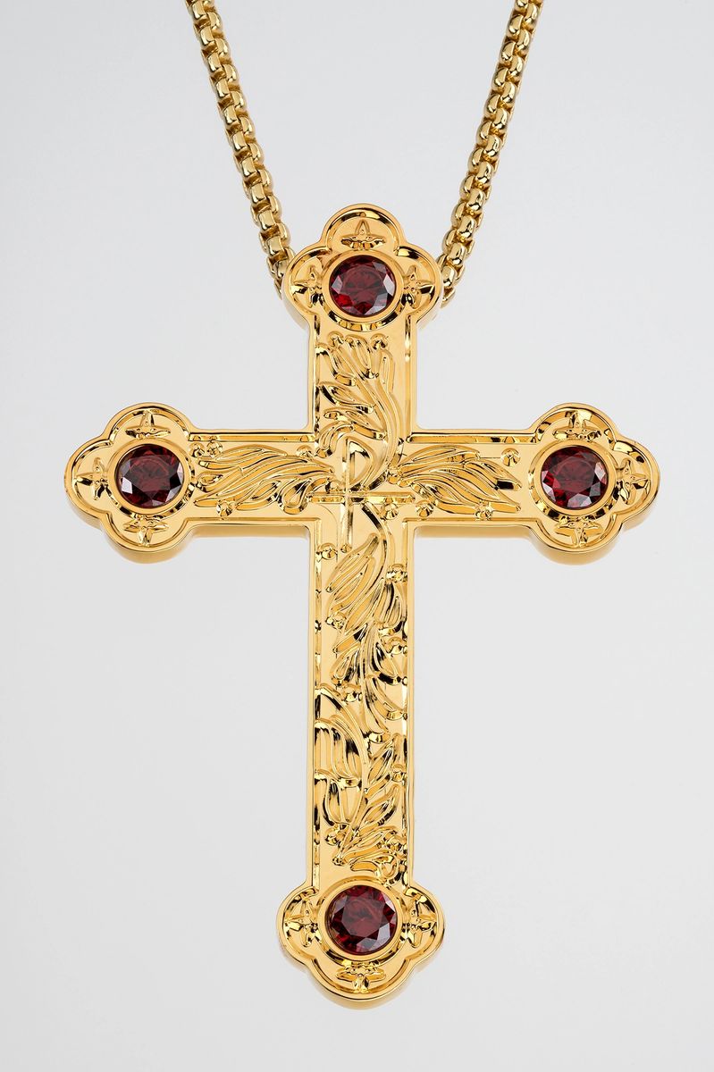 Cross- Gem 1,Vine Design, Gold Plated Cross with Red or Purple Faceted ...