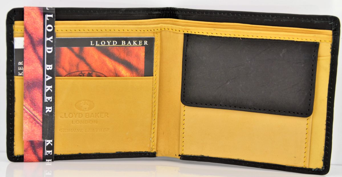 Lloyd Baker London Bi-Fold leather wallet with coin pocket - Black with ...