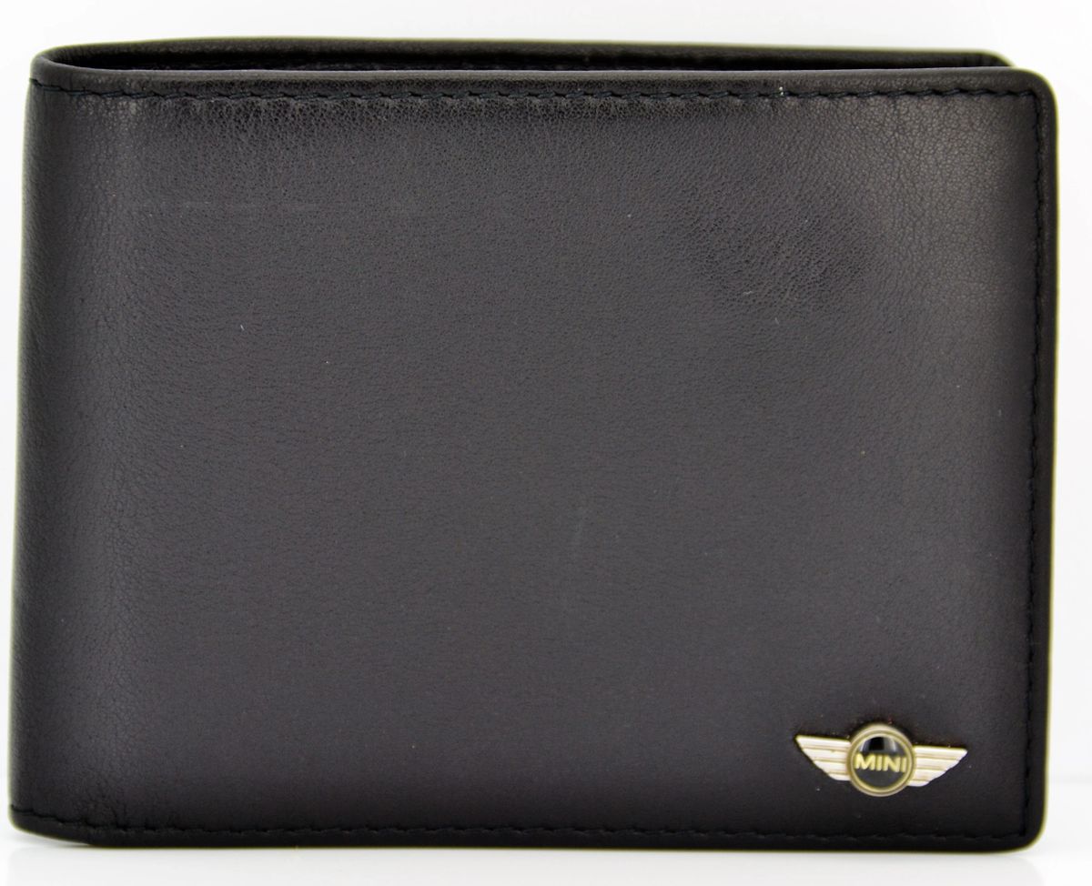 Original Mini Cooper Bifold Luxury Wallet Black Genuine Leather with ...