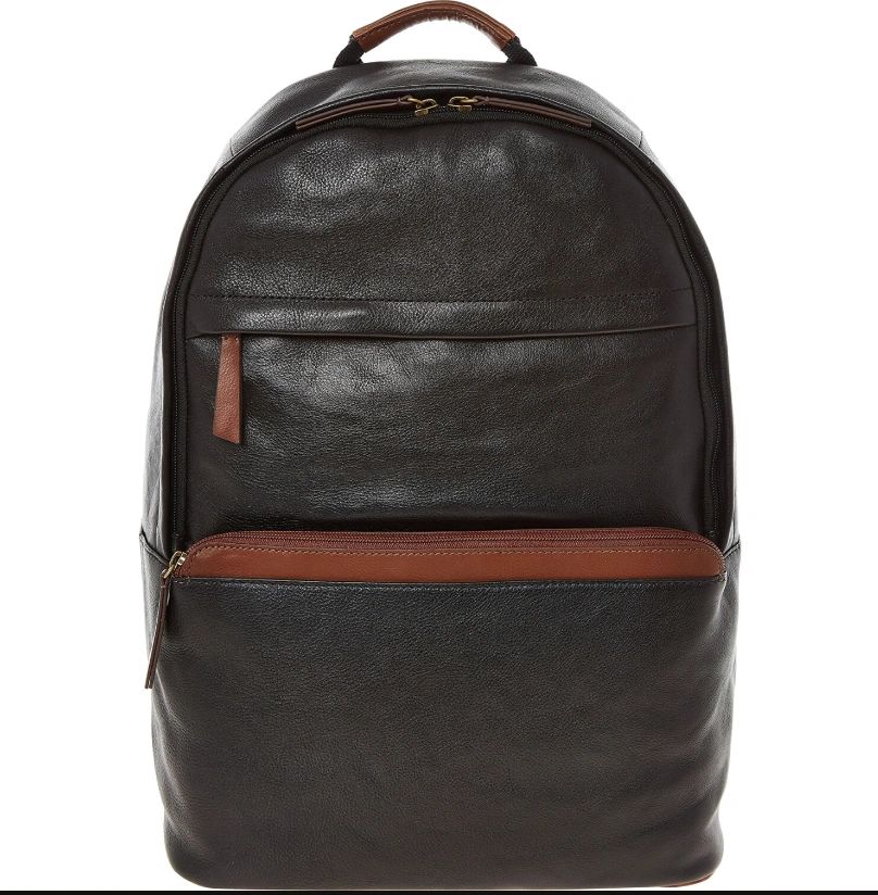FOSSIL Evan Backpack 14″ Black Leather Backpack - Black Grained Laptop ...