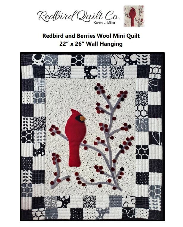 Redbird and Berries Wool Mini Quilt PDF Pattern