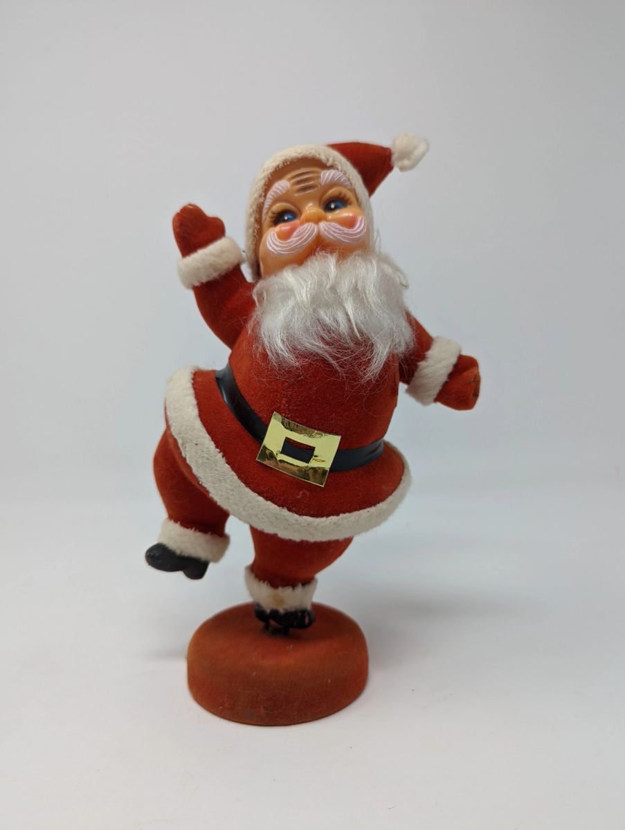 Vintage Dancing Santa, Flocked. 9" Tall