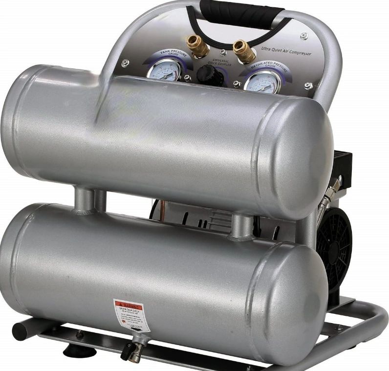 Ultra Quiet & Oil-Free 1.0 hp 4.6 gallon Aluminum Twin Tank Electric ...