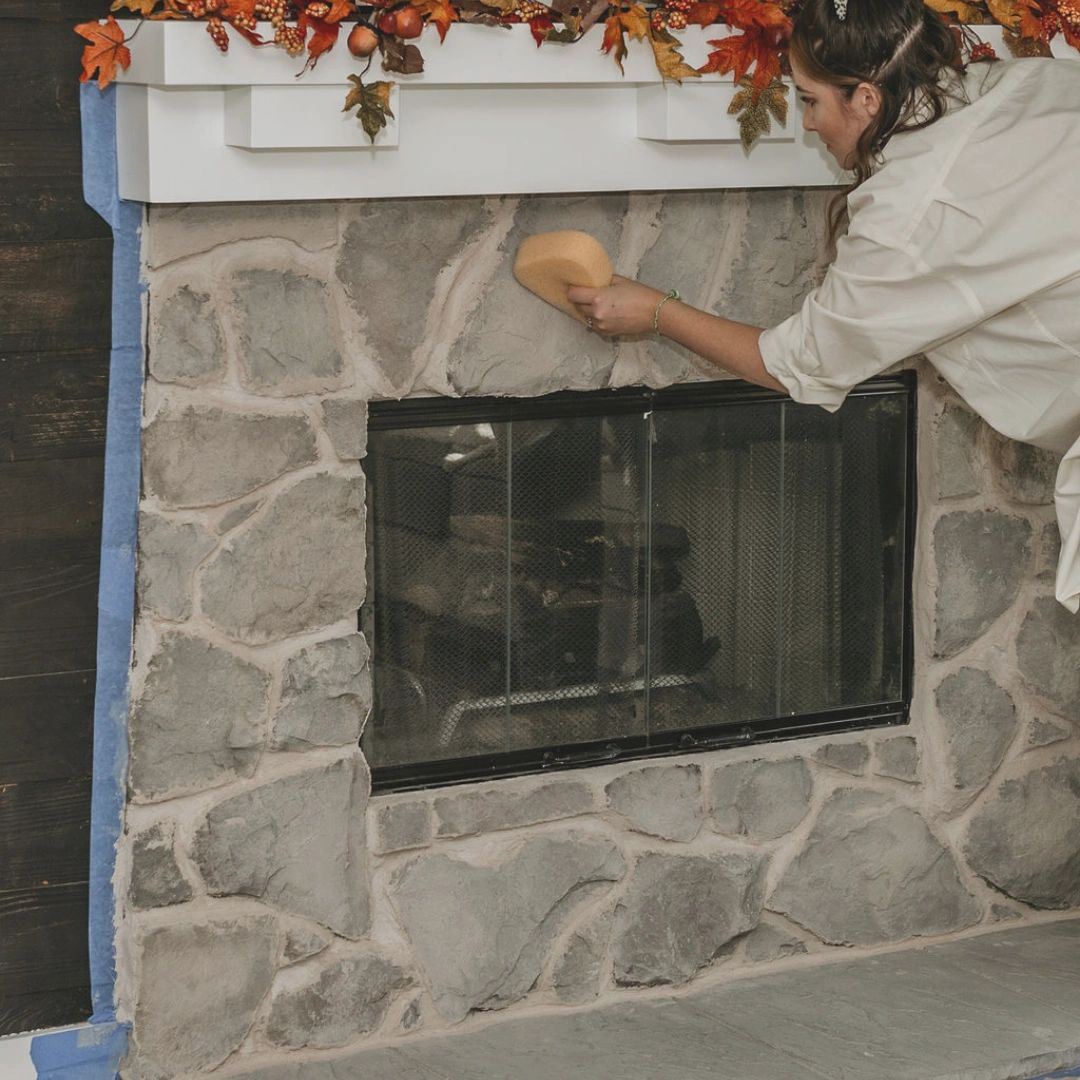 German Schmear Stone Fireplace