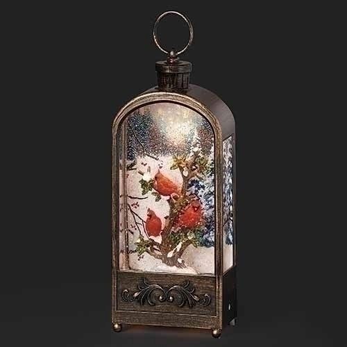 12 inch lighted water lantern glitter snow globe with cardinals in a ...