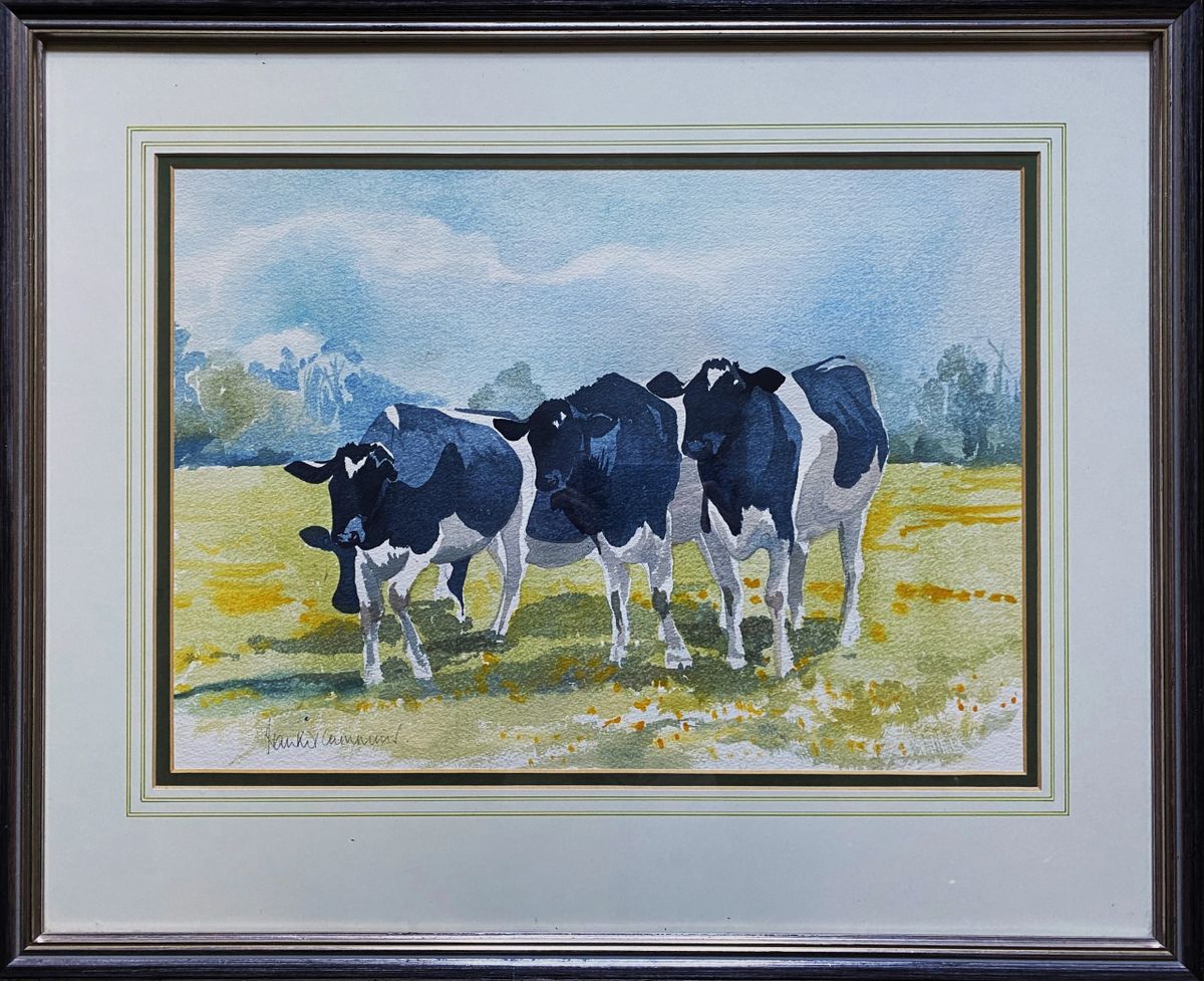 Beautiful 20thc Original Dairy Cows Cattle Study Farmland Watercolour ...